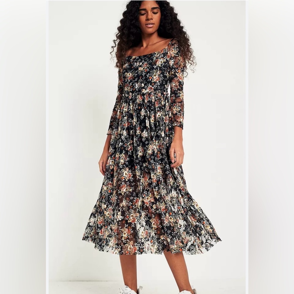 Small Black Floral Midi Dress From Urban Outfitters - Gem
